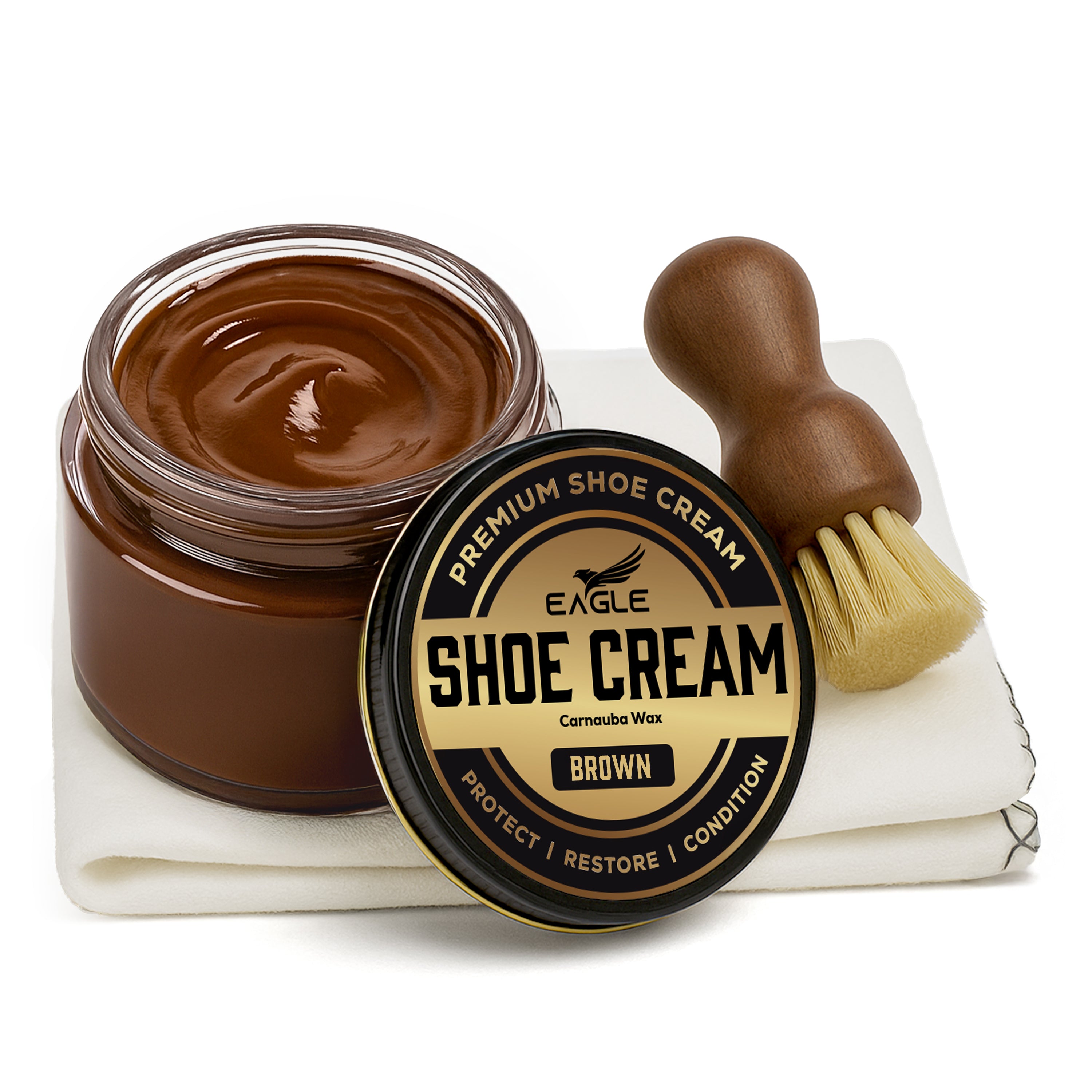 Eagle Shoe Cream Polish Kit Brown – 3 Piece Boot & Shoe Polish with Sh ...