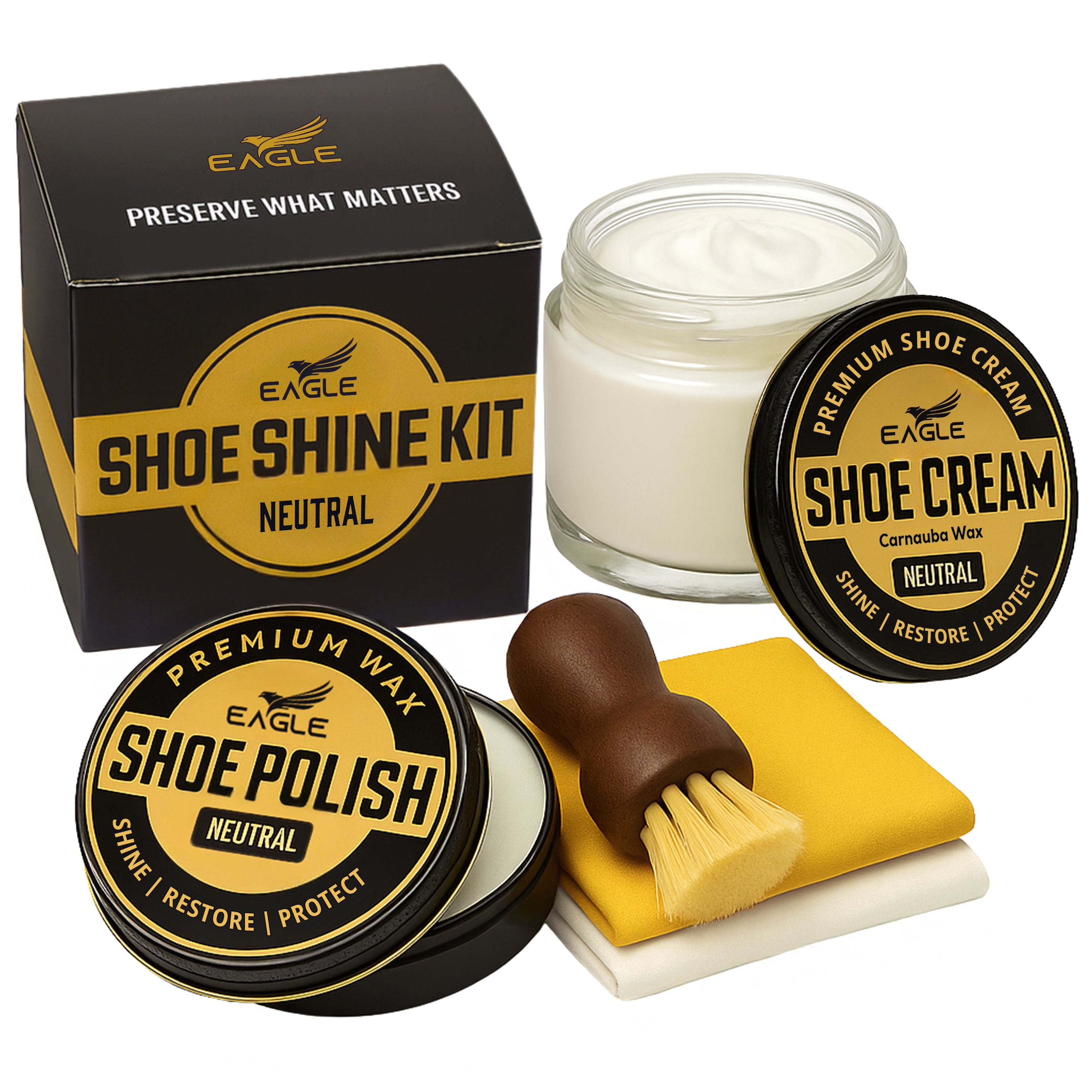 Eagle Shoe Shine Kit Neutral – 5-Piece Leather Shoe Polish & Cream Set ...