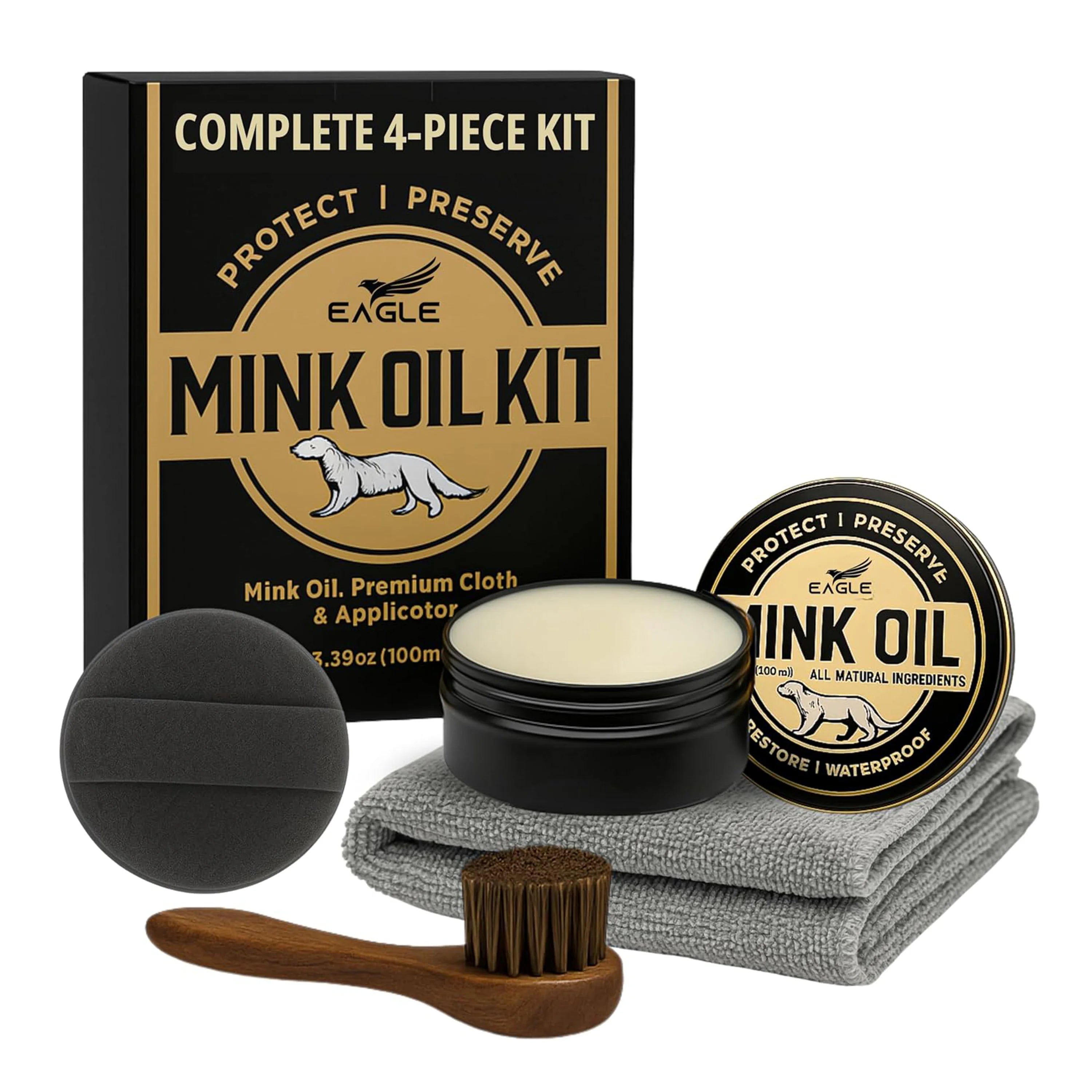 Eagle 4-in-1 Mink Oil Leather Conditioner Kit – 3.52oz Waterproof Past ...