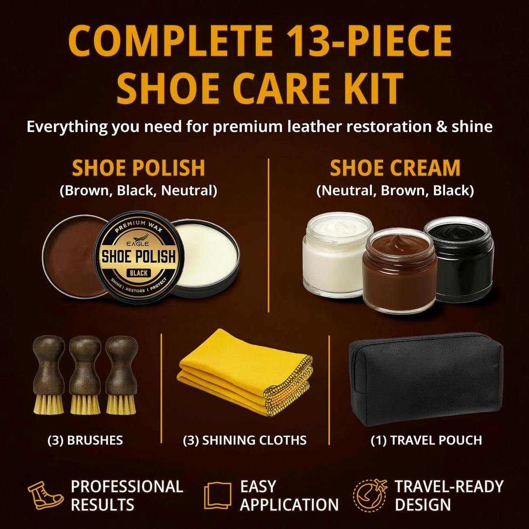 Eagle 13-Piece Shoe Polish Kit – Black, Brown & Neutral Shoe Wax & Boo ...