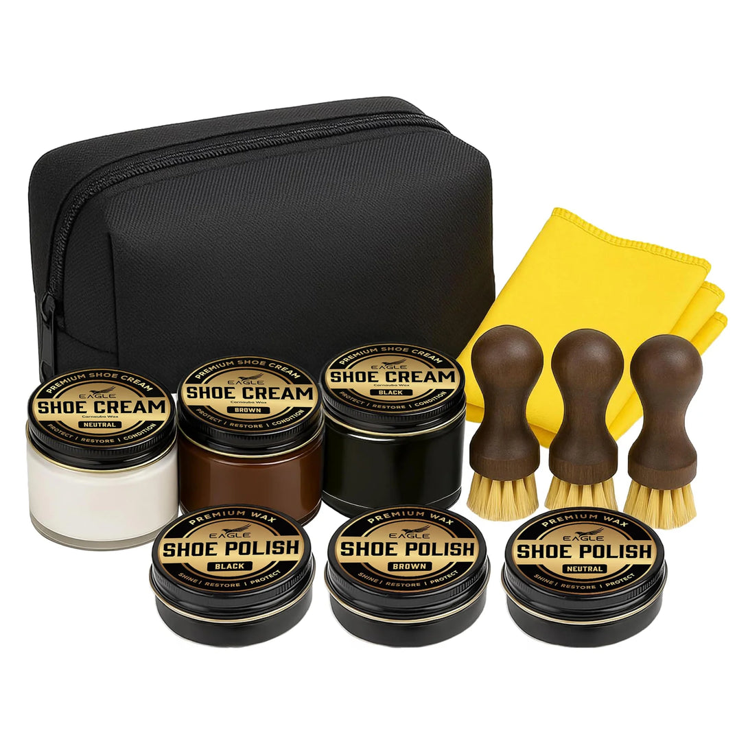 Eagle 13-Piece Shoe Polish Kit – Black, Brown & Neutral Shoe Wax & Boo ...