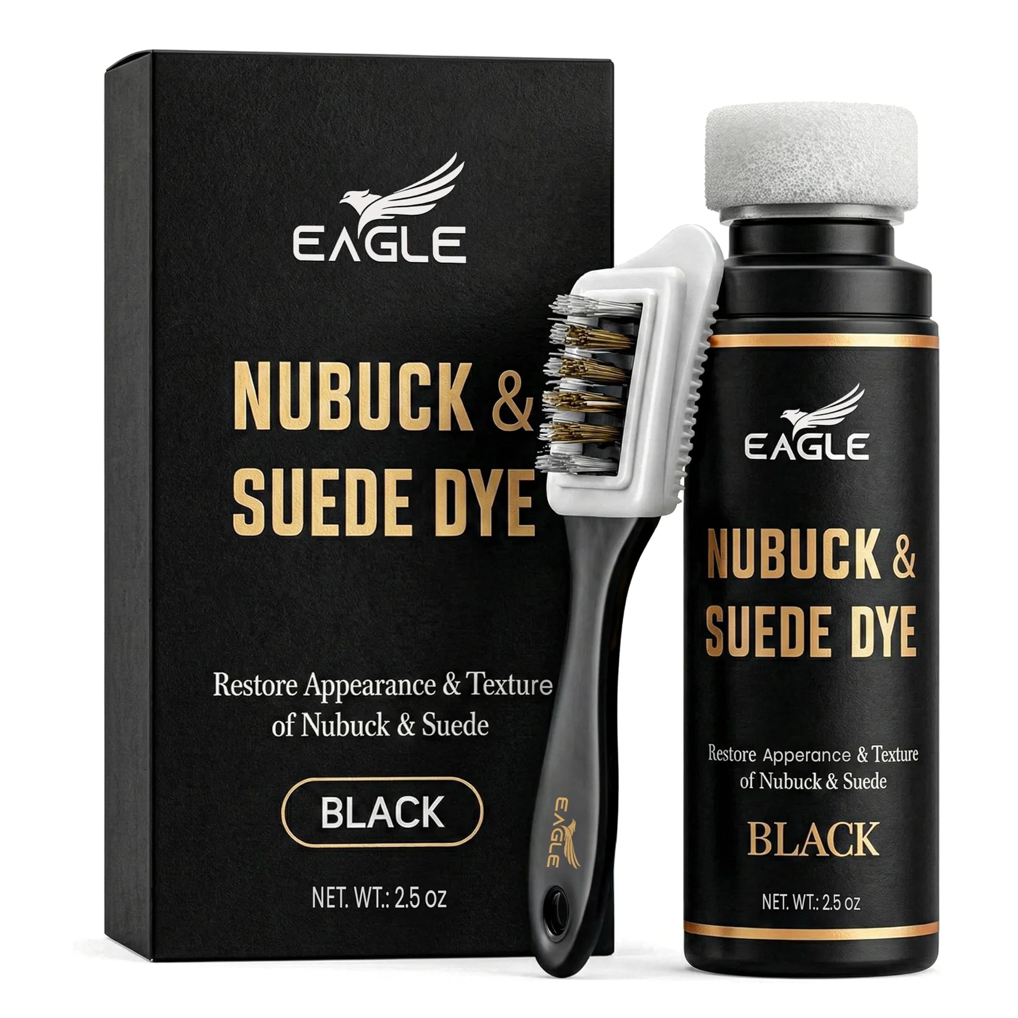 Eagle Nubuck & Suede Dye Black with Applicator & 3-Way Suede Brush - S ...